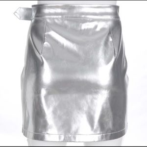 Aura | Skirts | Space Silver Pleather Mini Skirt Punk Rave | Poshmark